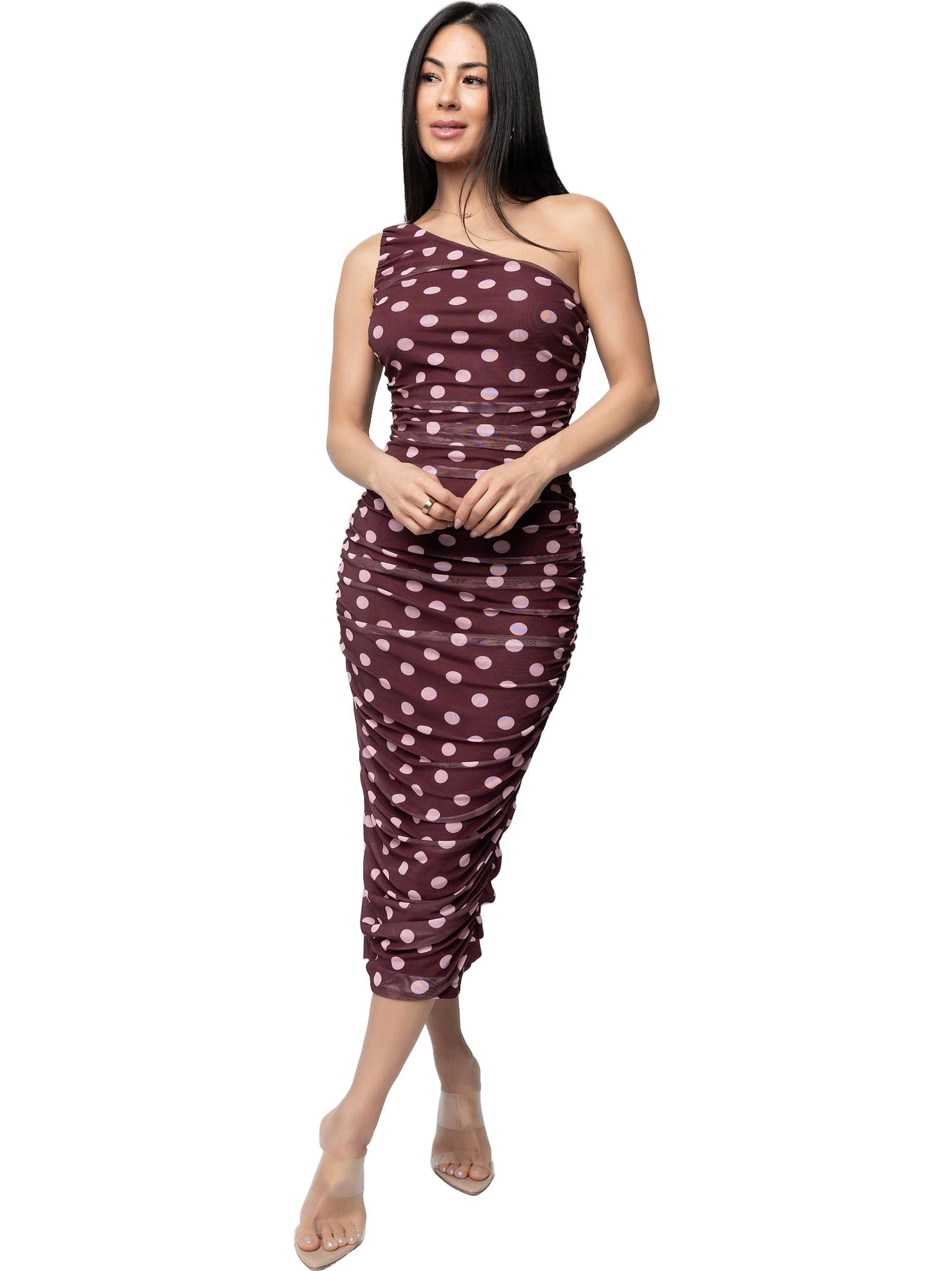 COCOLOVE Cocolove Lolli One Shoulder Midi Dress - Polka Dot Mesh